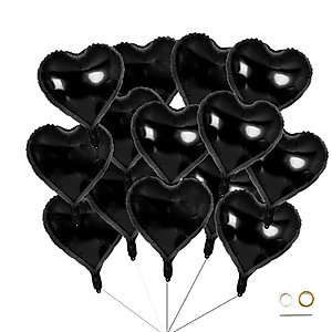 Xiuhusha Black Heart Balloons 20pcs 18Inch Heart Foil Mylar Balloons Black Balloons Black Party Decorations Love Balloons Heart Balloons for Valentine's Day Birthday Party Wedding Baby Shower