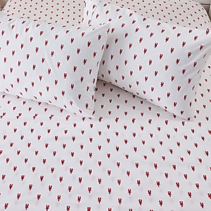 Great Bay Home 4-Piece King Coastal Microfiber Sheet Set | Nautical-Printed, Ultra-Soft Sheets | Wrinkle & Fade Resistant Beach-Themed Prints & Patterns Bedding Sheets & Pillowcases. (King, Lobster)