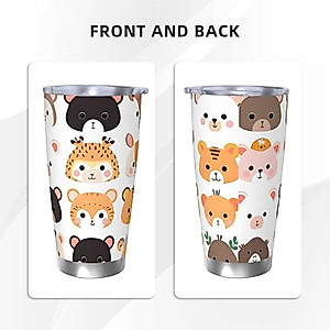 AYCZN Cute Animal Zoo 20 OZ Tumbler Stainless Steel Travel Coffee Mug, Tiger Bear Giraffe Insulated Water Bottle with Lid and 2 StrawsLeakproof Thermal Cup
