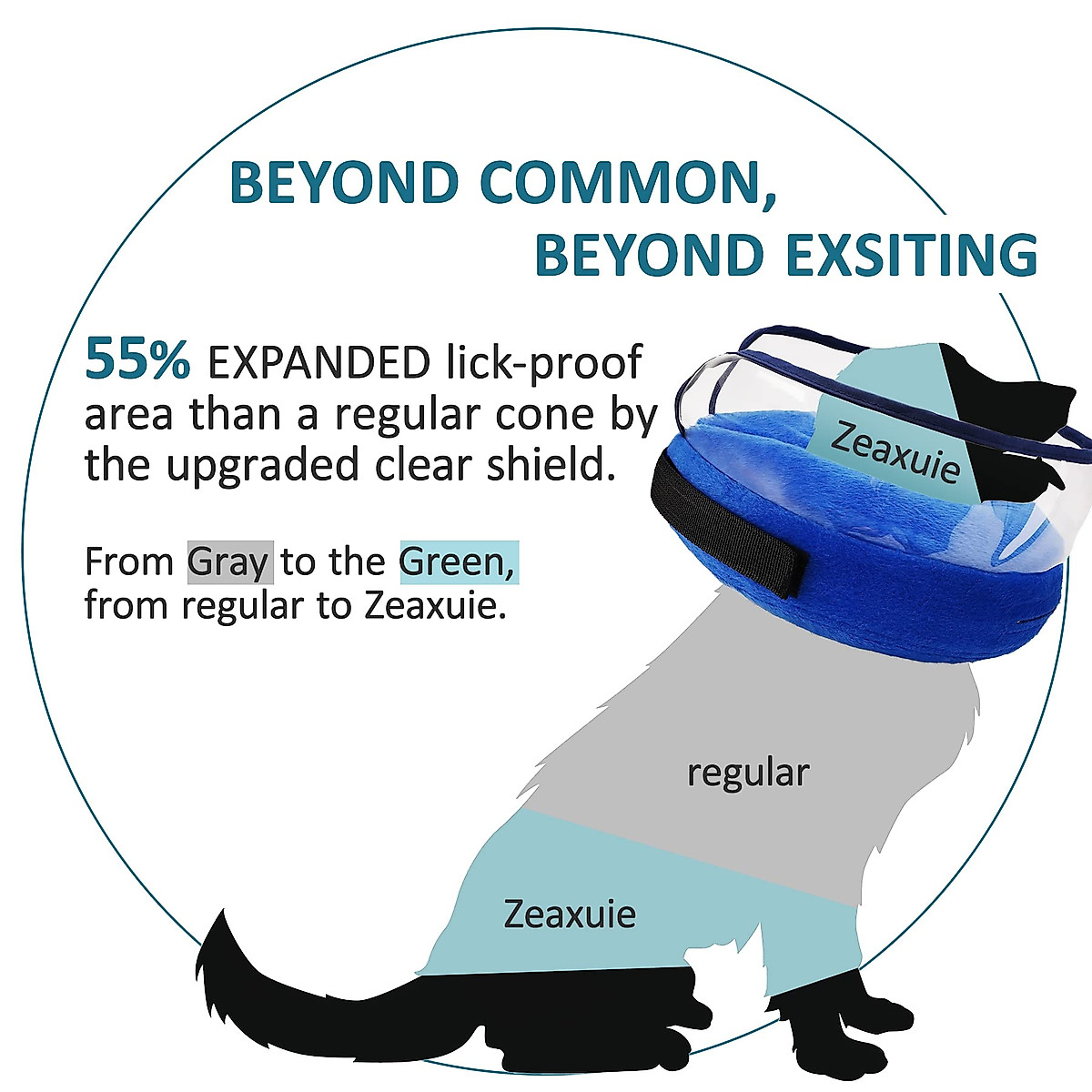 Zeaxuie Soft Inflatable Dog Cone Collar for Dogs After Surgery with Enhanced Anti-Licking for Unrestricted in Daily Life, Pack of One, Blue (Size 2)