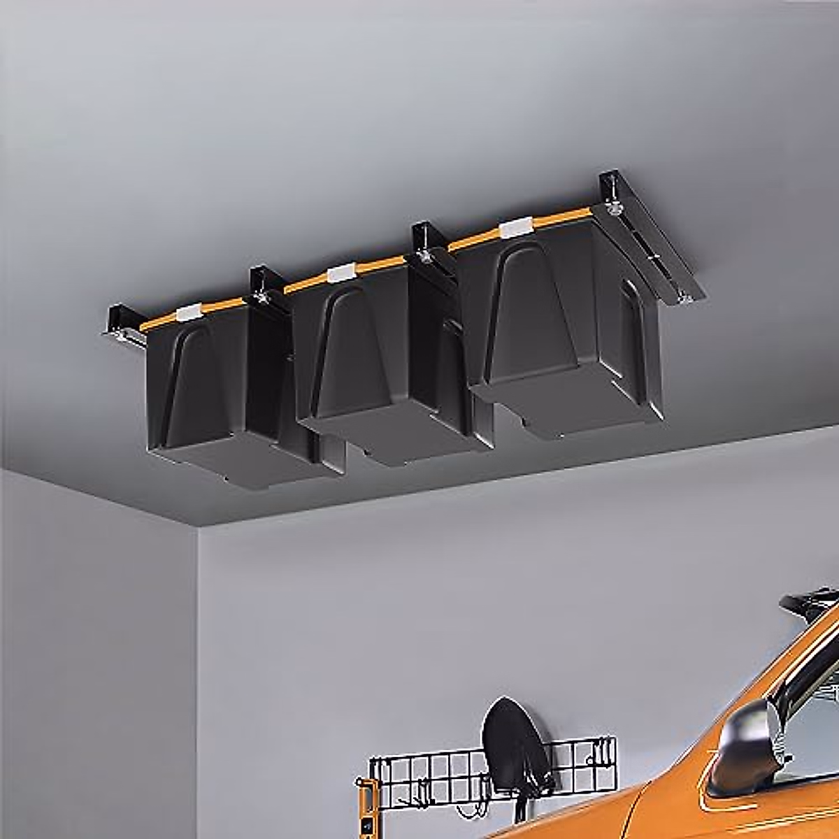 Ultrawall Overhead Garage Storage Racks for Bins, Ceiling Storage Rack Garage Hanging Organizer for Totes with Adjustable Width, Heavy Duty Ceiling Container Bin Rack (4 Pack, 3 Bins)
