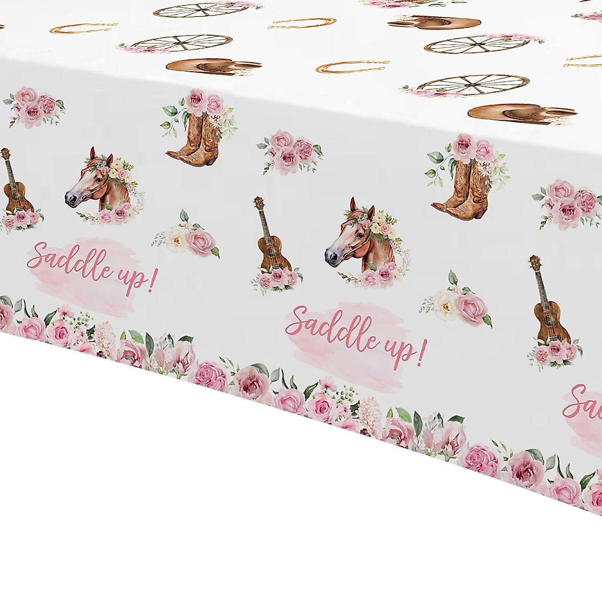 HIPVVILD Cowgirl Party Decorations Tablecloth - Horse Saddle Up Western Party Supplies Tablecover, Disposable Wild West Cowgirl Birthday Baby Shower Decorations Table Cloth - 3 Pack (54in x 108in)