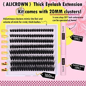 DIY Lash Extension Kit 240Pcs Lash Clusters Individual D Curl Eyelash Extension Kit 40D Wispy Cluster Lashes with Lash Glue 9-16MM Lash Clusters Eyelash Kit