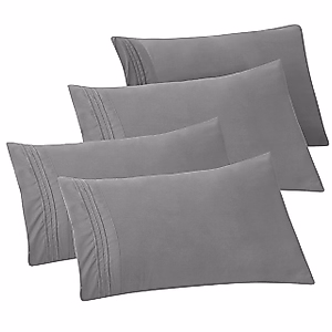 Elegant Comfort 4-PACK Solid Pillowcases 1500 Premium Hotel Quality Microfiber - Smooth Weave, Wrinkle and Stain Resistant, Easy Slip-On, 4-Piece Set, Standard/Queen Pillowcase, Gray