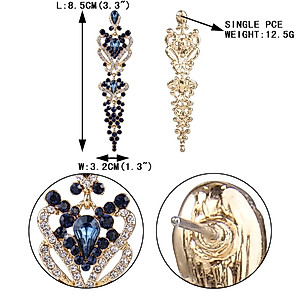 EVER FAITH Women's Austrian Crystal Gastby Inspired Floral Knot Dangle Earrings Navy Blue Gold-Tone