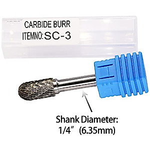 SC-3 Tungsten Carbide Burr Rotary File Cylindrical Ball Nose End Shape Double Cut for Die Grinder Drill Bits 1/4'' Inch Diameter of Shank and 3/8'' Inch Diameter of Cutter 3/4'' Inch Cutter Length