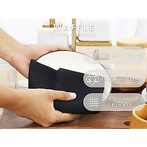 PurpleEssencs Waffle Weave Kitchen Towel, 100% Cotton - 15x25 Inches, with Hanging Loop Ultra Soft Absorbent Quick Drying Dish Cloth, Tea and Hand Towels, 6 - Pack Fall Thanksgiving Halloween - Black