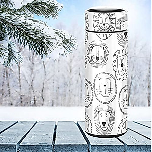 CaTaKu Cartoon Lions Head Water Bottle Insulated 16 oz Stainless Steel Flask Thermos Bottle for Coffee Water Drink Reusable Wide Mouth Vacuum Travel Mug
