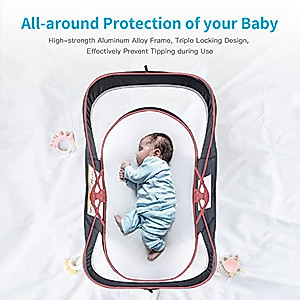 Sporary Travel Bassinet Portable Bassinet，Portable Travel Crib Infant Travel Bed with Mosquito Net and Canopy，Lightweight and Foldable