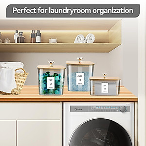 XMBecc 3 Pack Laundry Room Organization Storage Containers Laundry Pod Containers and Dryer Sheet Holder with Lids and Labels for Powder, Detergent, Scent Booster