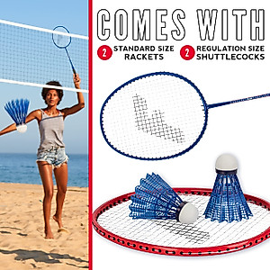 Franklin Sports 2 Player Badminton Replacement Set - 2 Badminton Racquets and 2 Shuttlecocks - Adults and Kids Backyard Game - Red, Blue, Stars, One Size