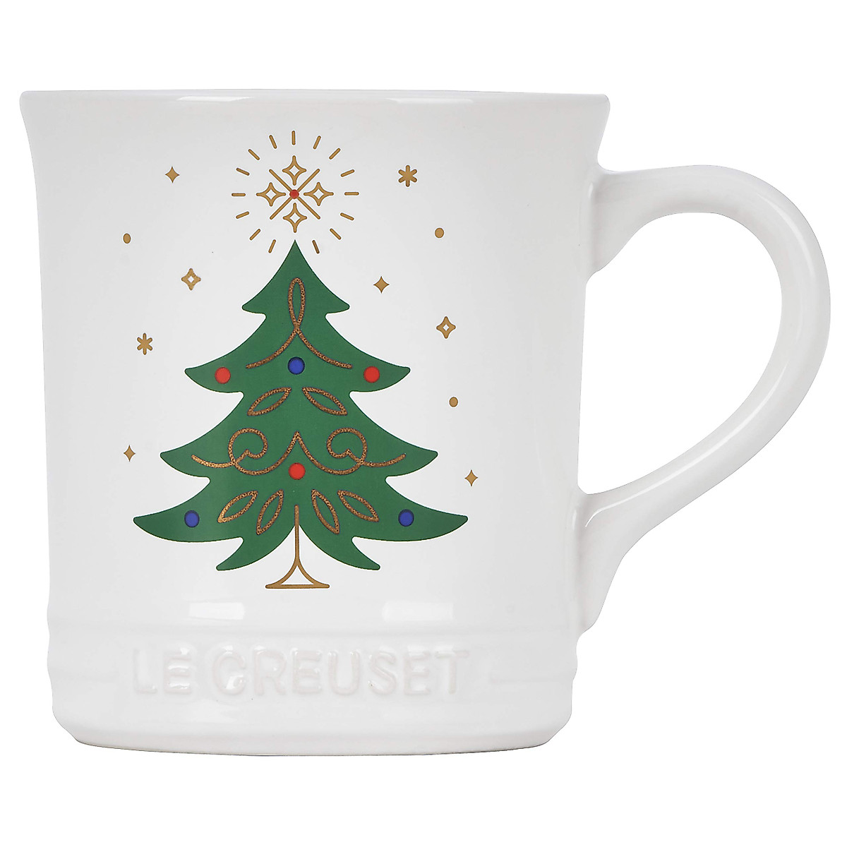 Le Creuset Stoneware Noel Collection: Tree Mug, 14 oz., White w/Applique