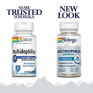 SOLARAY Multidophilus 12 Strain Probiotic | 20 Billion CFU | Healthy Gut Support | 25 Servings | 50 Enteric VegCaps
