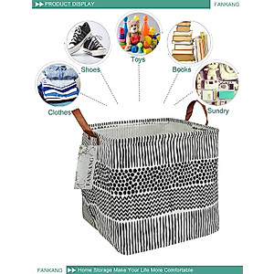 FANKANG Square Nursery Hamper Storage Bins Canvas Laundry Basket Foldable with Waterproof PE Coating Storage Baskets Gift Baskets for Children, Office, Bedroom, Clothes（Square-Black Lines ）
