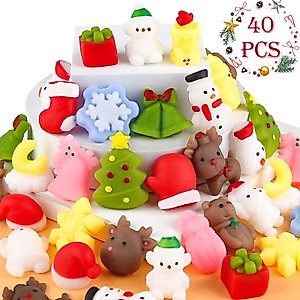 Sanlebi 40 PCS Christmas Mochi Squishy Toys Party Favors for Kids, Kawaii Christmas Squishies Bulk Stress Relief Toys, Toys for Kids Adults