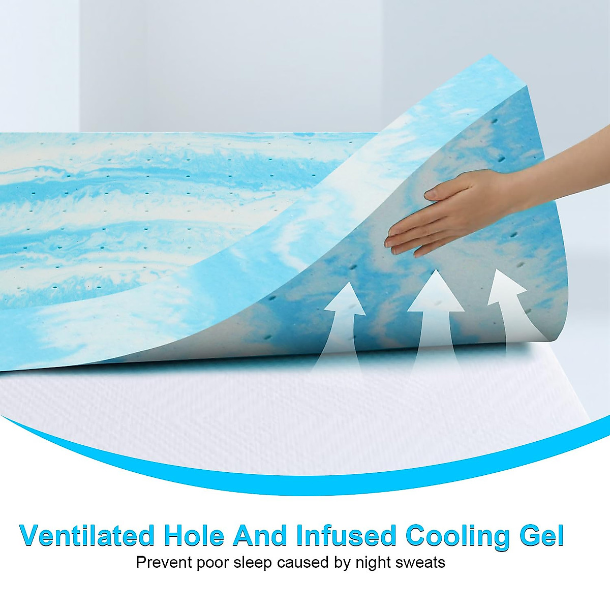 MUUEGM 4 Inches Memory Foam Mattress Topper Full Size,Gel Infused Memory Foam Cooling Ventilated Breathable Blue Mattress Pad Back Pain Relief