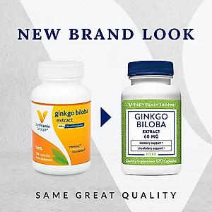 The Vitamin Shoppe Ginkgo Biloba Extract 60MG & 24% Ginkgo Flavonolglycosides, Supports Memory & Circulation, Healthy Aging Herbal Supplement (120 Capsules)