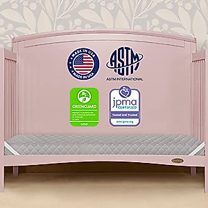 Dream On Me Asheville 4” Firm Fiber Crib And Toddler Mattress | Waterproof | GreenGuard Gold Certified | Dual-Sided Mattress | Grey Embossed Cover | Lightweight Reversible Design
