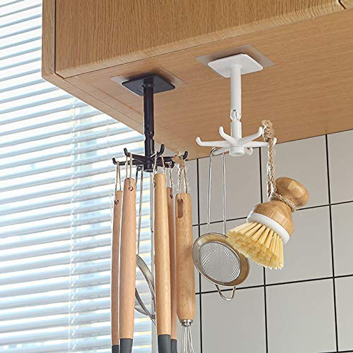2Packs 360° Rotation Kitchen Hook Bathroom Kitchen Storage Wall Hook Top Cabinet Hook Rack Free Punch Storage Bathroom Hook Kitchen Hook (2Packs)