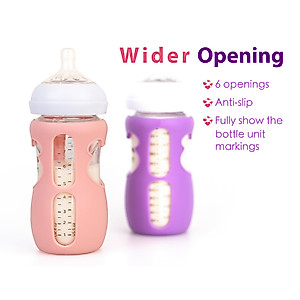 100% Silicone Baby Bottle Sleeves for Philips Avent Natural Glass Baby Bottles, Premium Food Grade Silicone Bottle Cover, Cute Bear Design, 8oz, Pack of 2 (Pink and Purple)