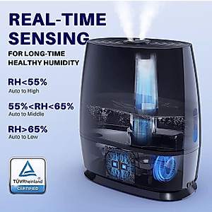 Okaysou Humidifiers, 6L Smart Humidifier and Diffuser for Bedroom Large Room W/Remote Control, Filterless, 50 Hour Top Fill Cool Mist Humidifiers with Humidistat for Babies, Plant, Sleep Mode, Timer