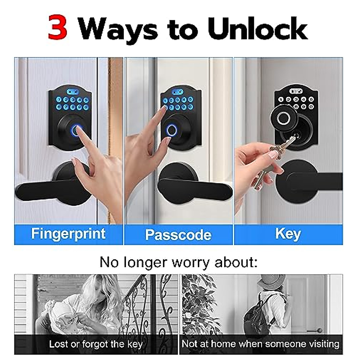 eLinkSmart Keyless Entry Door Lock Deadbolt with Handle Set, Fingerprint Door Lock with Door Knob Lever, Biometric Electronic Automatic Smart Digital Keypad Code Combination Door Lock for Front Door