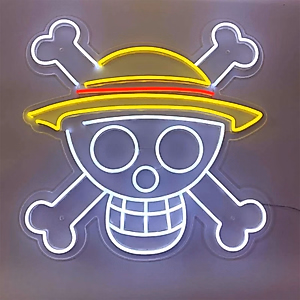 One Piece Anime Neon Signs Japanese Anime Luffy Skull Head Flexible Night Light Sign Indoor Home Kids Teen Bedroom Wall Art Decor for Bar Club Party Halloween Gifts