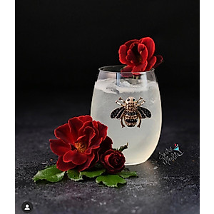 THE QUEENS' JEWELS - Bee Stemless Wine Glass, 21 oz. – Jeweled Eye-Catching Bumble Bee - Hand-Decorated Glassware – Not Painted – Dazzling and Unique