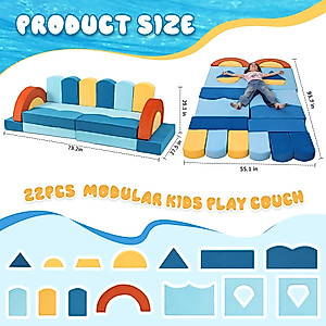 Erament 22Pcs Modular Kids Play Couch - Kids Couch for Playroom Bedroom Living Rooms Toddler Couch for Inspiring Child Creativity, Ocean Theme Modular Couch Children Convertible Sofa