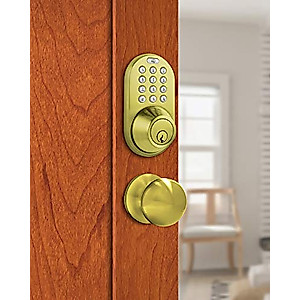 MiLocks TFK-02P Digital Deadbolt Door Lock and Passage Knob Combo with Keyless Entry via Keypad Code for Exterior Doors, Polished Brass