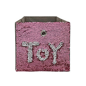Kids Foldable Storage Bins[4-Pack], Decorative Square Storage Box set, Collapsible Storage Cubs with Flip Sequins, Organizer Basket for Toys, Gifts,Home, Nersury (11″x10.5″x10.5″,Pink/Silver) (4)