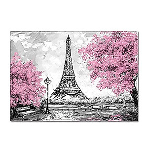 Wusan Eiffel Tower Paris Rug for Living Room Area Rugs Watercolor Frech Style City of Love Couple Bedroom Doormat Women Pink Leaf Non-Slip Carpet 35 in x 24 in (ZHDD45-2-35 in x 24 in)