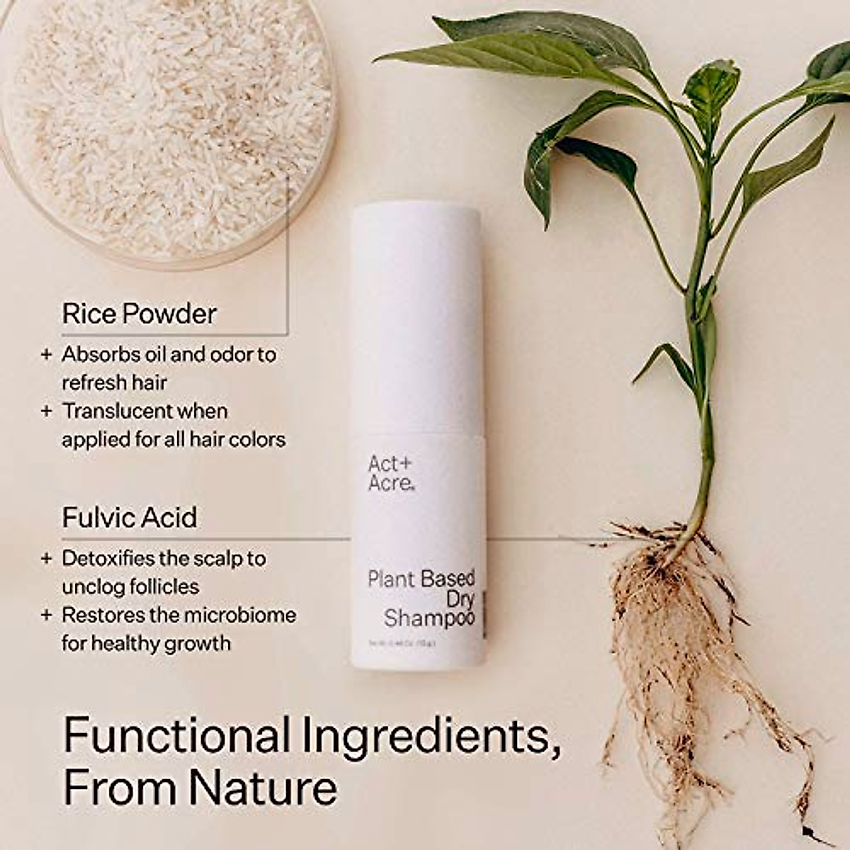 Act+Acre Plant-Based Dry Shampoo - Natural and Unscented Powder Spray Shampoo with Fulvic Acid and Rice Refresh Oily Hair and Restore Volume - Dry Shampoo for All Hair Types - (Now 30% Bigger)