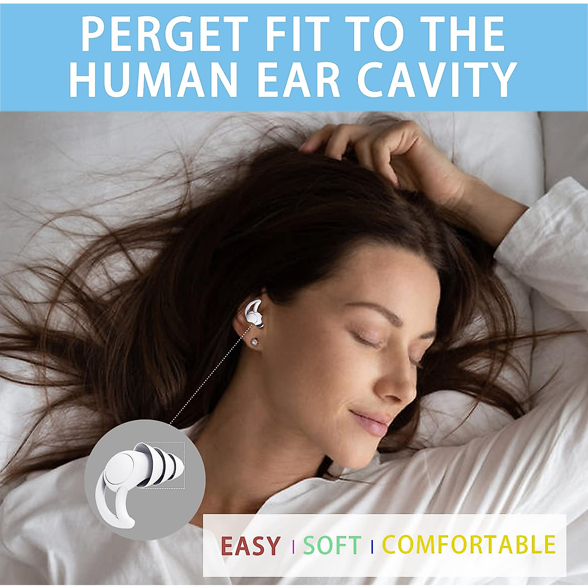 Ear Plugs for Sleeping Noise Cancelling, Ear Plugs for Noise Reduction, Washable Hearing Protection for Work, Travel, Concert, Swimming, Sleep Snoring(White)