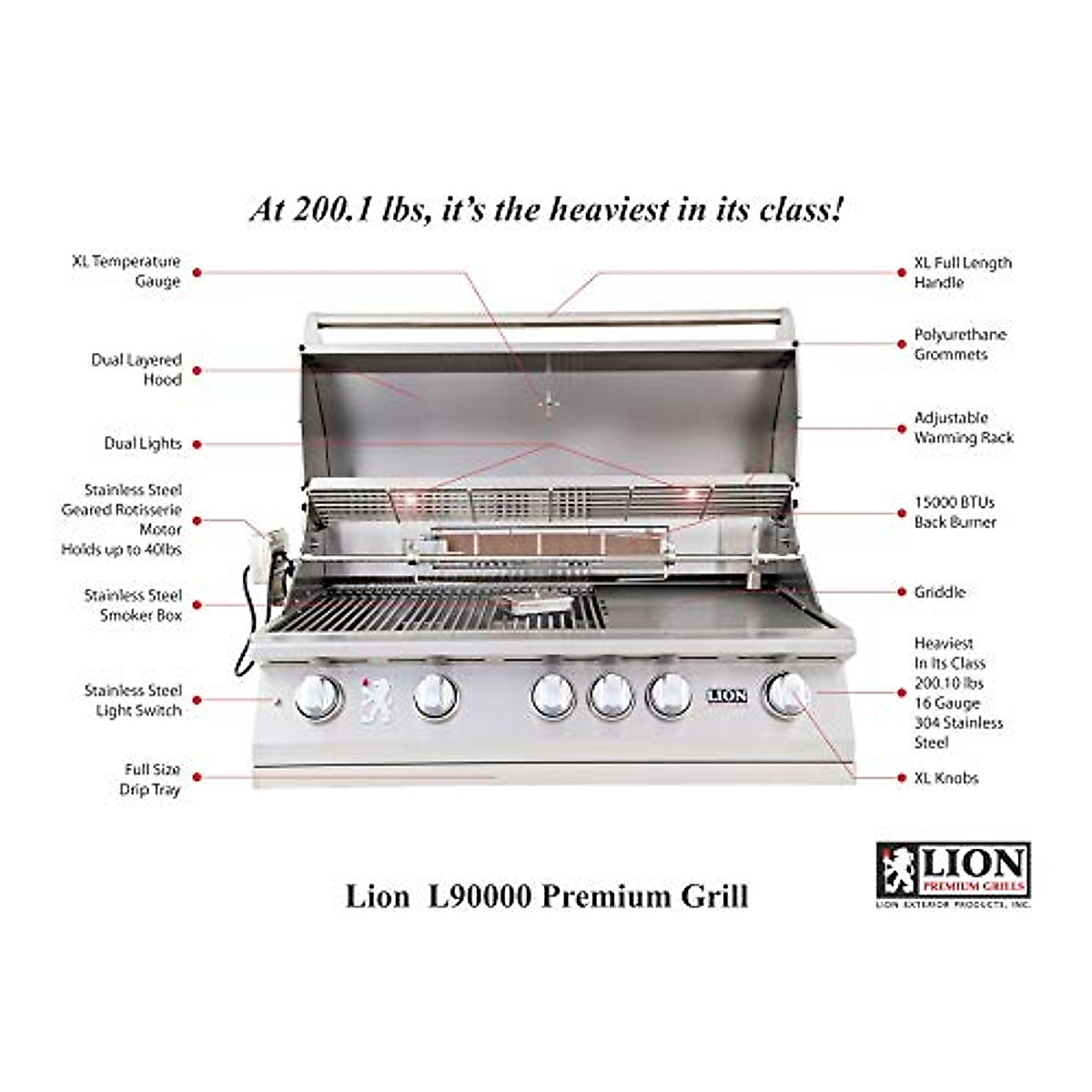 Lion Premium Grills 40-Inch Natural Gas Grill L90000 with Exclusive Best of Backyard Gourmet Package