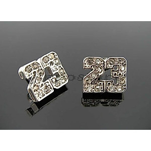 Michael Jordan Jumpman 23 Basketball Silver Tone CZ Stud Hip Hop Bling Earrings
