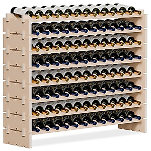 Smartxchoices Stackable Modular Wine Rack 96 Bottle Wooden Wine Storage Rack Freestanding Wine Holder Display Shelves, Wobble-Free, Solid Wood, (Eight-Tier, 96 Bottle Capacity)