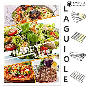 KeepingcooX® Laguiole Steak Knife with Ivory Handle, Serrated Blade, Stainless Steel Dinnerware/Tableware/Flatware/Cutlery Set of 6, Gift Box, Reputable Global Manufacturer with Certificate (GMC)