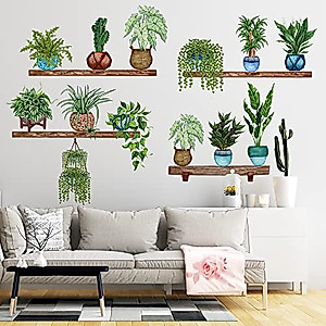 Tropical Plants Wall Stickers Green Potted Plant Wall Decals Removable DIY Art Murals for Family Living Room Background Wall Decoration Kids Bedroom Kitchen Office Girl Room Wallpaper
