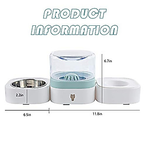 PetEiZi 2 in 1 Pet Automatic 1.8L Large Unplugged Dog Water Dispenser Cat Food Feeder Bowls Detachable No-Spill for Kitten, Small Puppy Dogs - Green