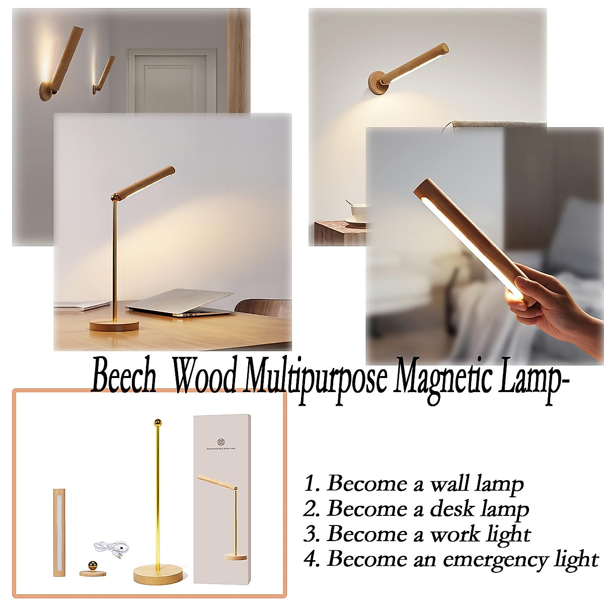 LANDGOO Wooden LED Table lamp Reading lamp Magnetic Dimmable Reading Light