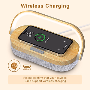 iGaur LED Bedside Lamp, Touch Lamps for Bedroom Nightstand, 4 in 1 Bedside Table Lamp with Wireless Charger, Portable Bluetooth Speaker, Phone Holder, Dimmable Charging Birthday Gifts for Women