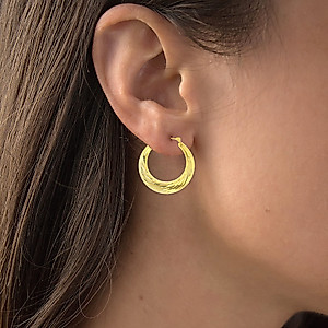 14K Yellow Gold Tight Twist Textured 4mm Thick Hoop Earrings with Hinged Clasp | 4x28mm Hoop | Earrings For Sensitive Ears | Solid Gold Earrings For Women