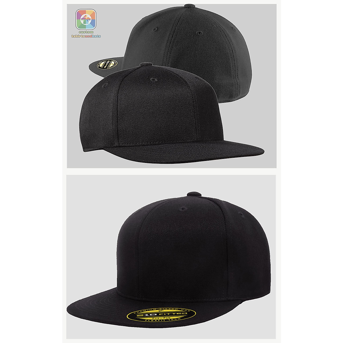 Baseball Premium Fitted Flat Brim Flex Fit Hat Custom Personalized Logo Elastic Closure Hat for Men and Women Custom Embroidered (L/XL, Black)