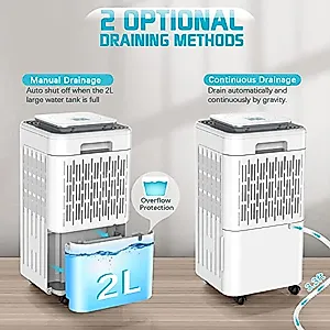LUKO 2000 Sq. Ft Dehumidifiers for Large Room and Basements, 30 Pints Dehumidifier with Drain Hose, Auto or Manual Drainage, 0.528 Gallon Water Tank, Auto Defrost, Dry Clothes Function, 24H Timer (white)