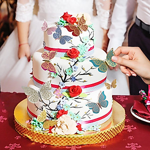 LOMIMOS 36Pcs 3D Gold Butterfly Wall Decor,3 Sizes,Wall Cake Sticker Decal for Party Room Classroom Wedding Gift DIY