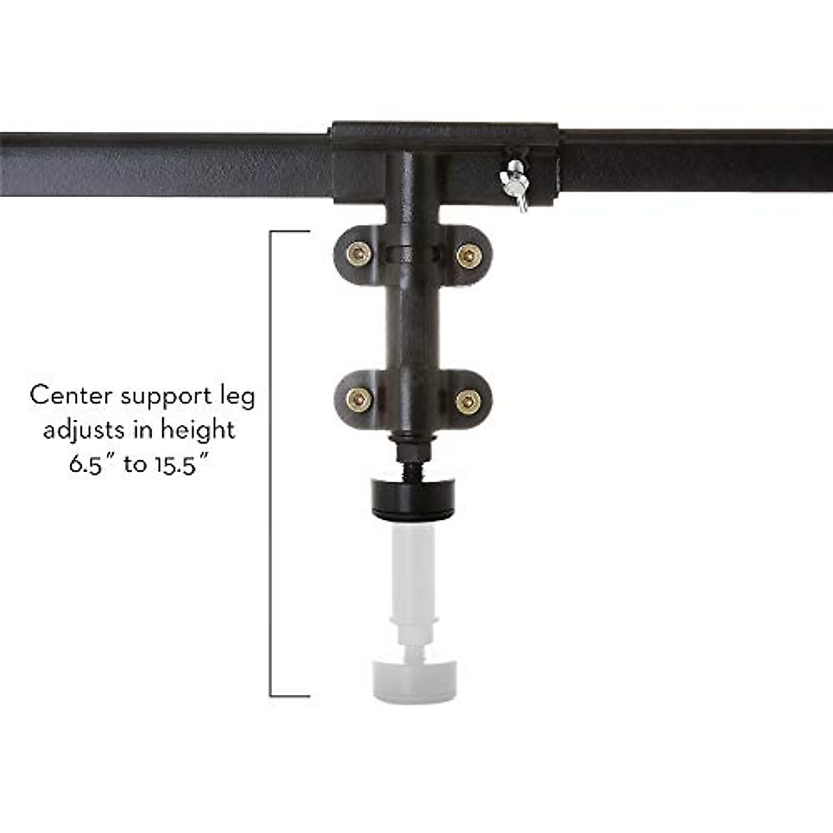 MALOUF Hook-on Metal Bed Rails with Center Bar and Adjustable Height Support Foot, Twin/Full, Black