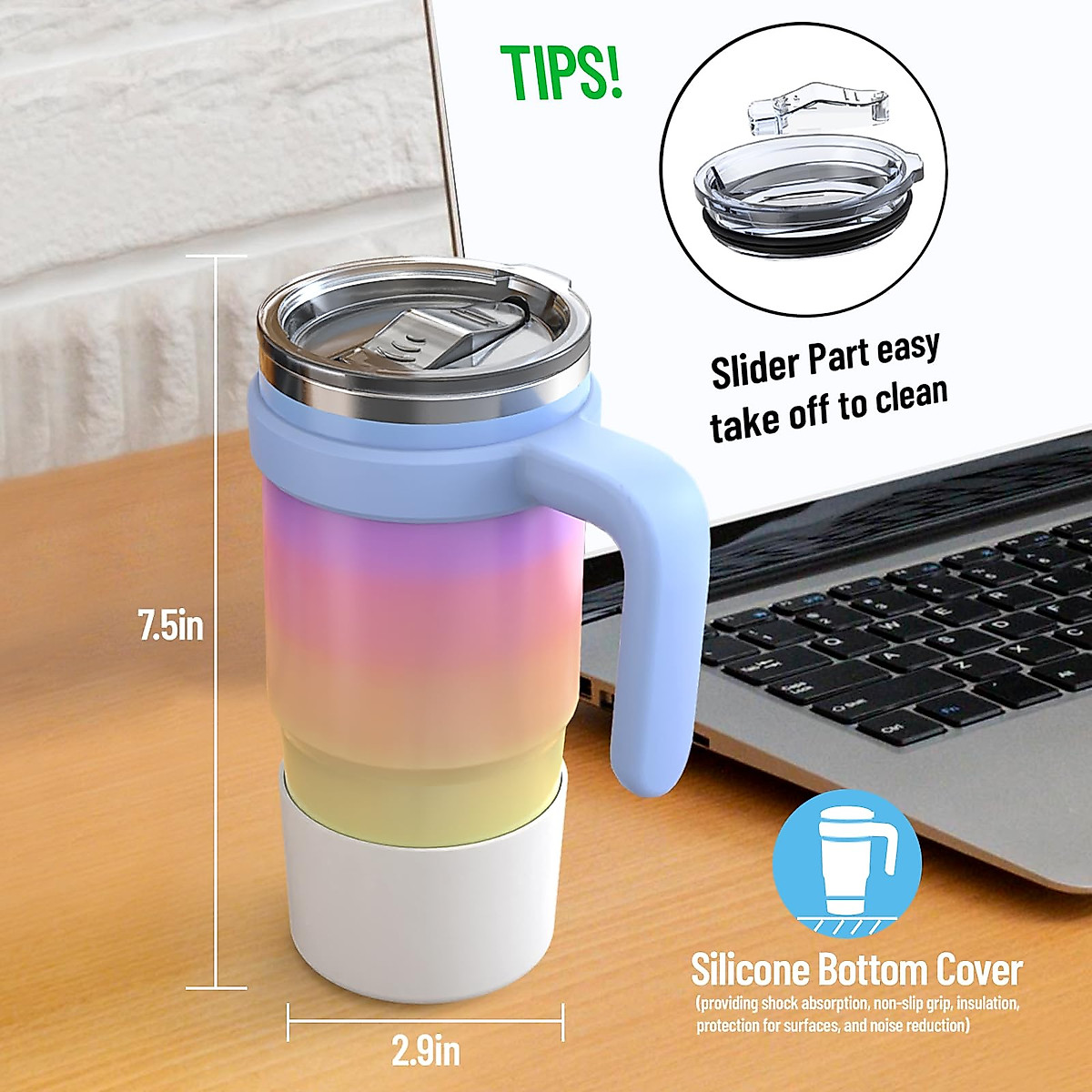 Zenbo 24 oz Insulated Cup with Handle,Silicone Boot,Leak-Proof Lid, Double Wall Vacuum Tumbler-Ideal For Cold/Hot Drinks,Travel Coffee Mug