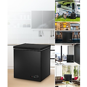 Tymyp Chest Freezer Deep Freezer 5.0 Cu.Ft Freezer Black Free-Standing Top Door Freezer Adjustable 7 Thermostat and Removable Basket Open Deep Freezer Energy Saving Garage Basement Apartment Kitchen