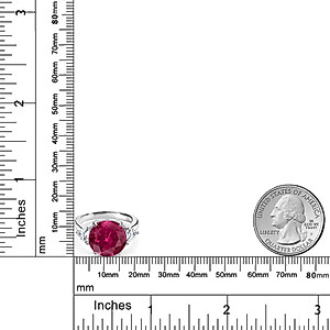 Gem Stone King 925 Sterling Silver Red Created Ruby and White Moissanite 3-Stone Ring For Women (7.94 Cttw, Round 12MM, Trillion 5MM, Available In Size 5, 6, 7, 8, 9)